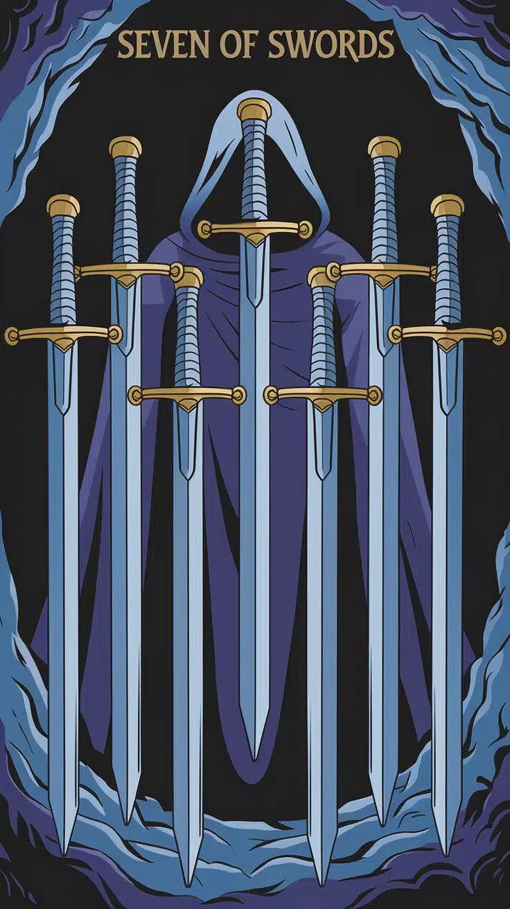 Seven of swords tarot card meaning: deception, hidden agendas, and ...